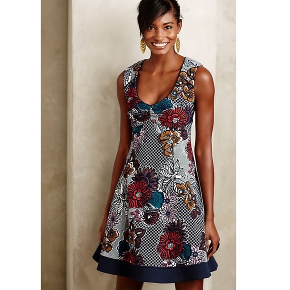 Maeve | Dresses | Maeve Anthropologie Fairchild Navy Blue Floral Print Fit Flare Dress | Poshmark
